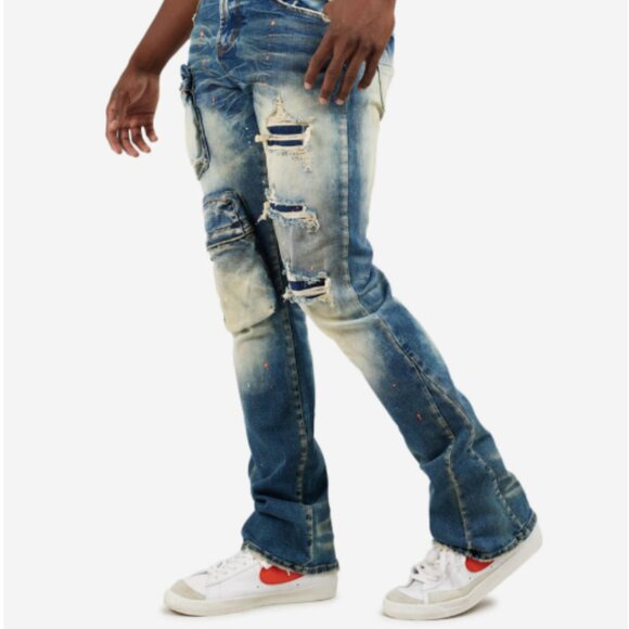 Preme | Jeans | Preme Stacked Jeans 38 X 36 Double Cargo Indigo Blue ...